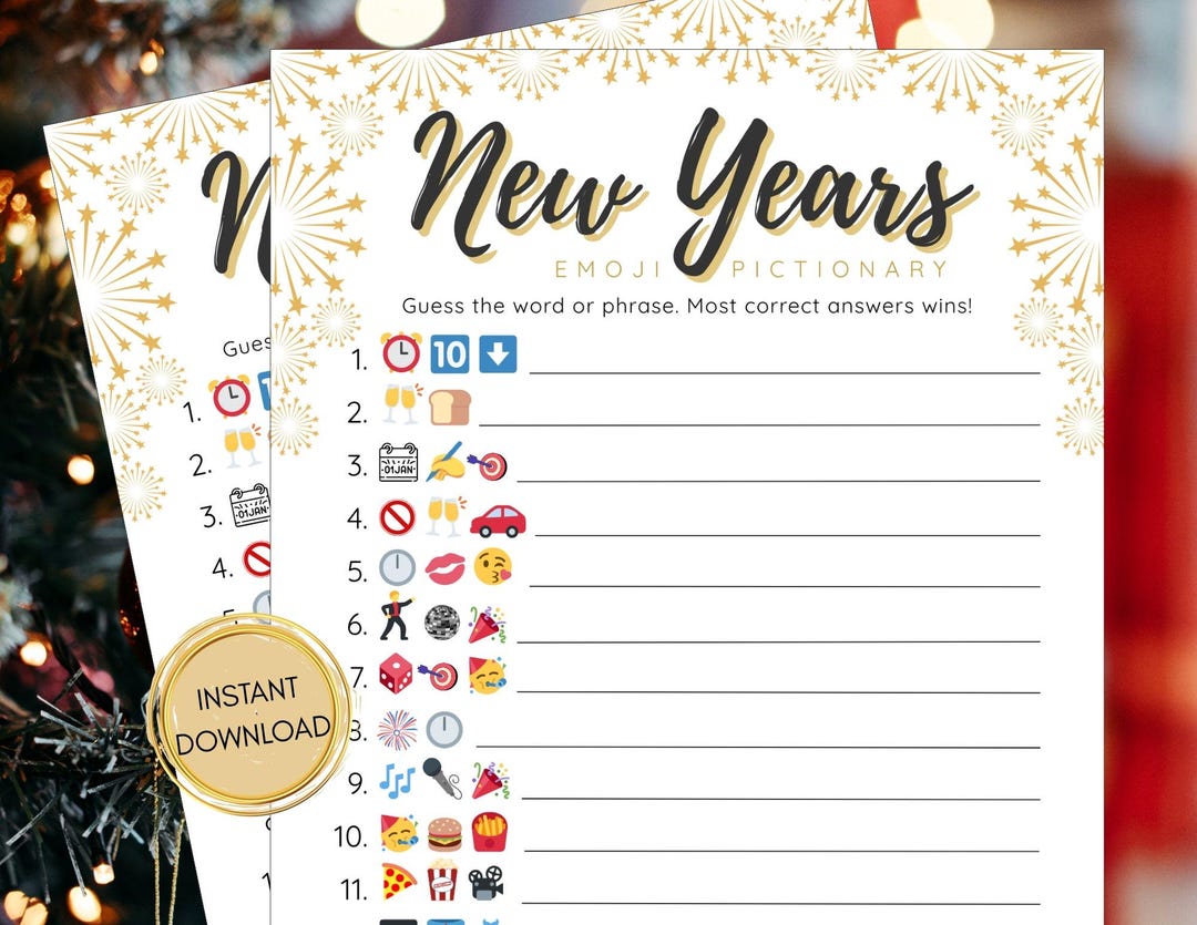 New Years Eve Emoji Pictionary Game | Printable NYE Party (PDF Download ...