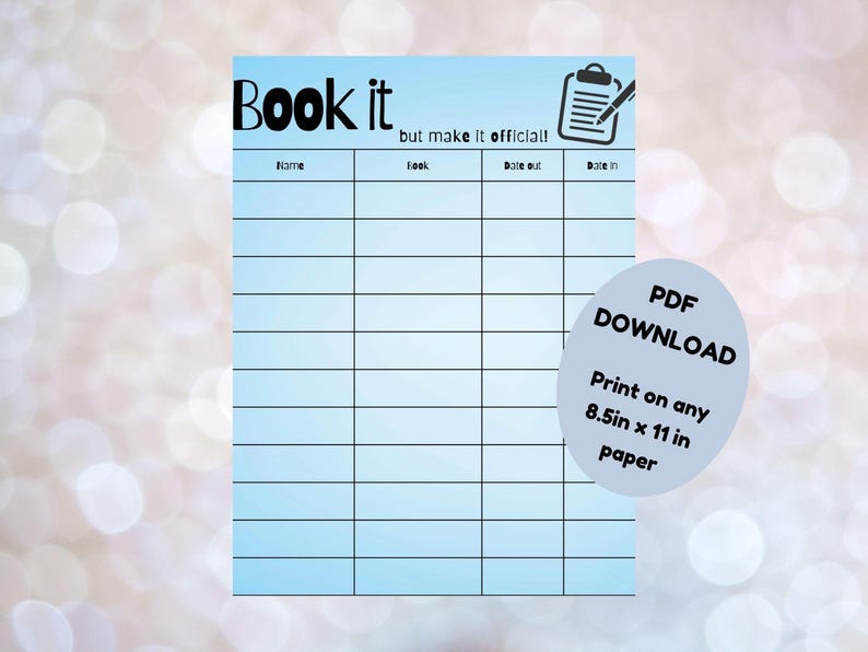 Book Sign Out Sheet Printable: Colorful Library Book Loan Log (PDF ...