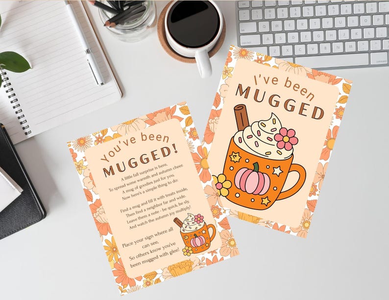 You've Been Mugged Fall Printable | Retro Gift Exchange (PDF Download ...