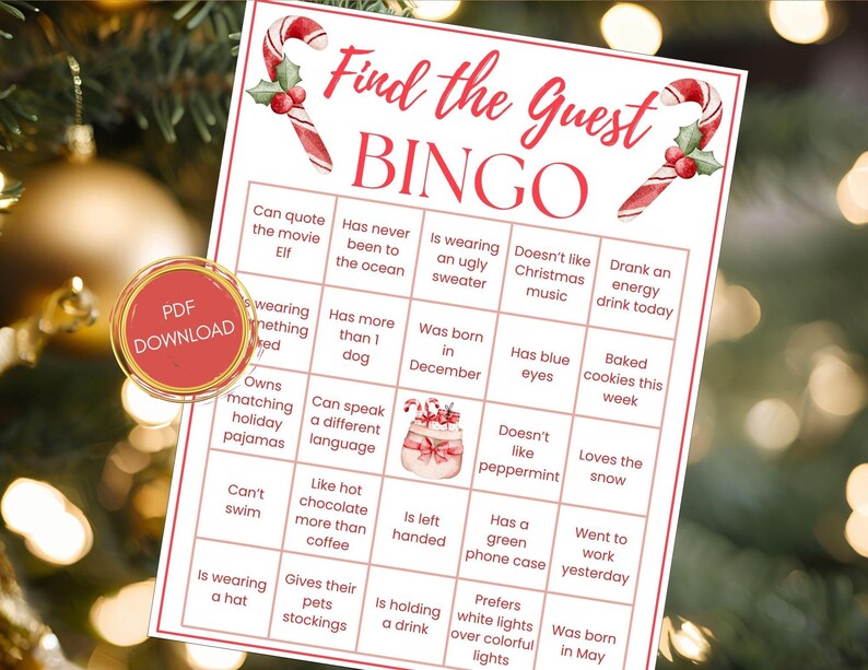 Christmas Find the Guest Bingo | Holiday Find Someone Who Bingo Game ...