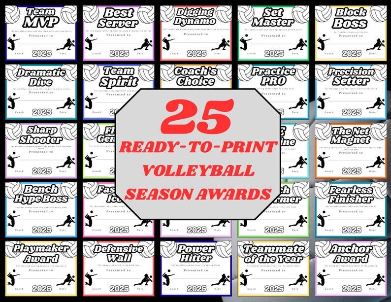 Volleyball Award Certificates | Funny Team Superlatives | Ready to ...