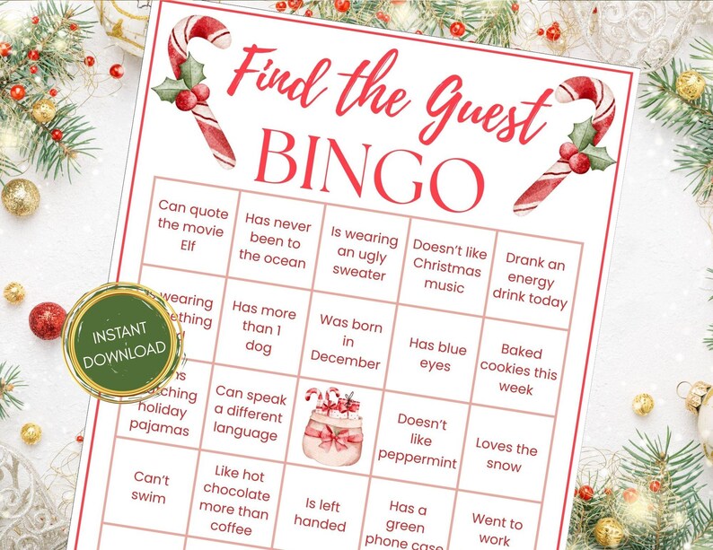 Christmas Find the Guest Bingo | Holiday Find Someone Who Bingo Game ...