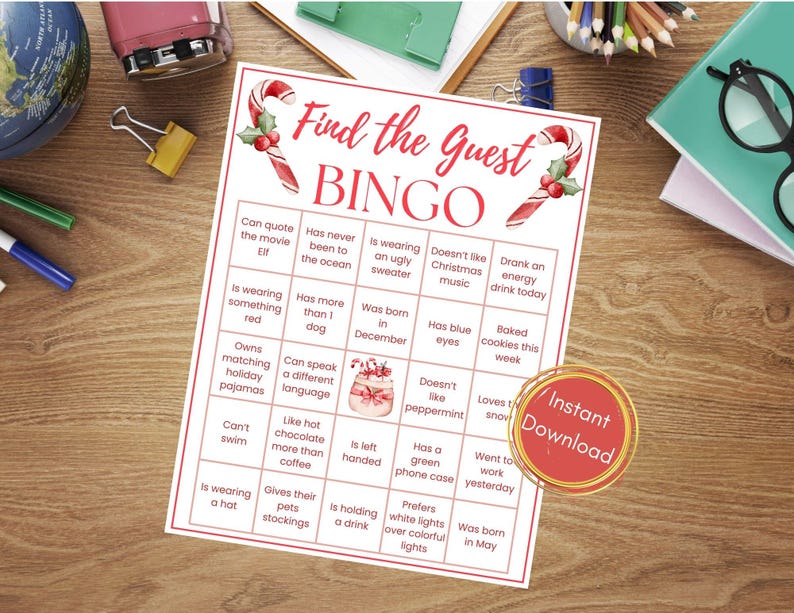 Christmas Find the Guest Bingo | Holiday Find Someone Who Bingo Game ...
