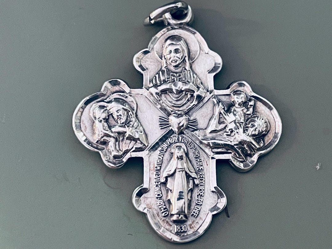 Vintage Sterling Silver 4 Way Miraculous and Scapular Cross Medal - Etsy