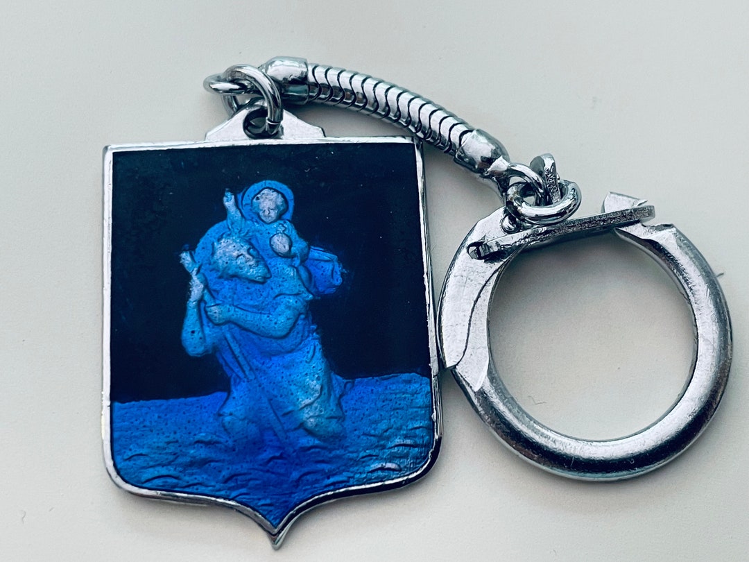 Vintage French Metal and Enamel Saint Christopher Key Chain - Etsy