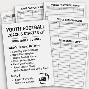 Youth Football Coach Printable Kit | Play Call Sheet, Practice Planner ...