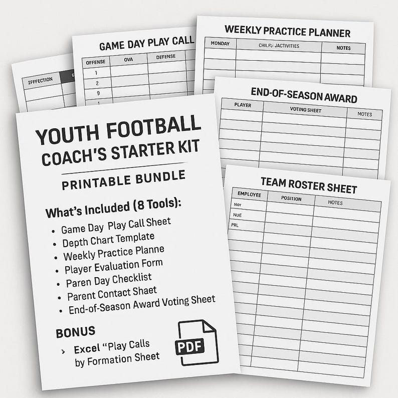 Youth Football Coach Printable Kit | Play Call Sheet, Practice Planner ...