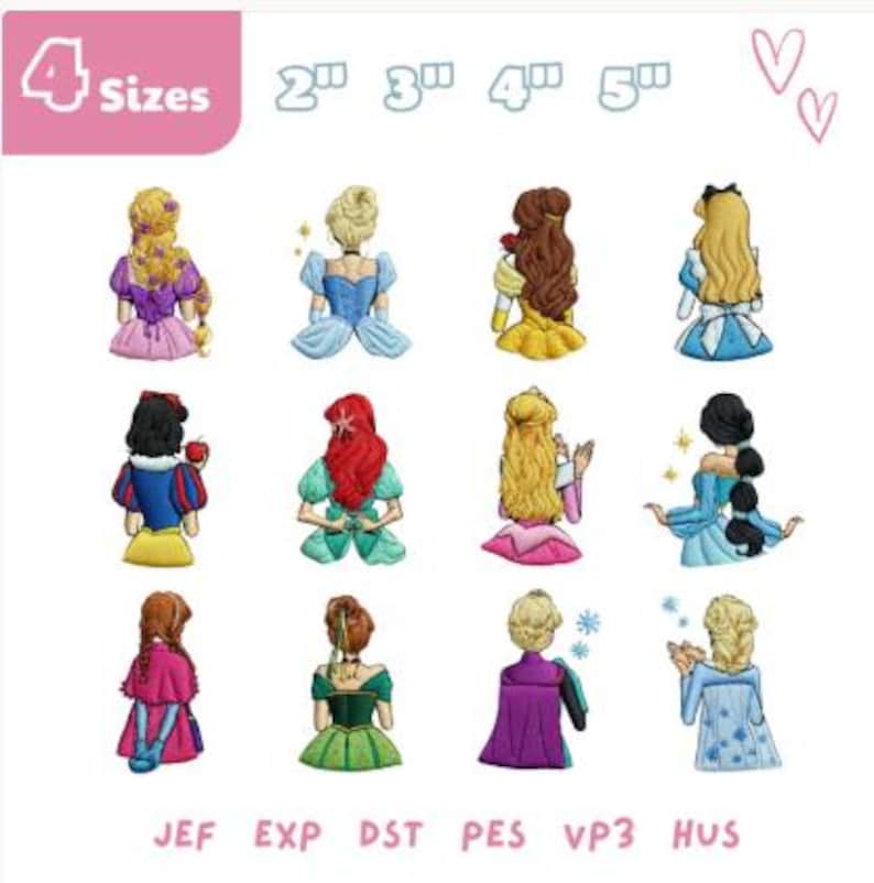 Princess Embroidery Design Bundle, Retro Princess Embroidery File, Trip ...