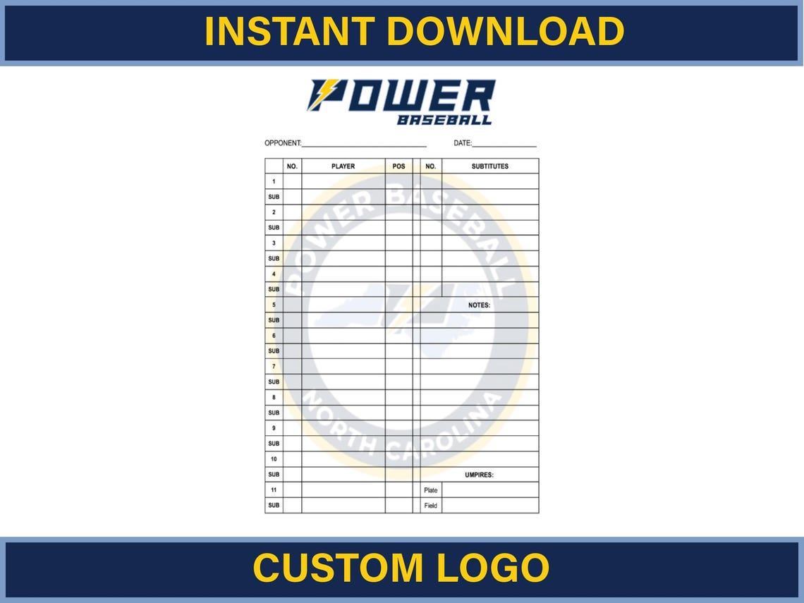 Custom Softball Baseball Lineup Template – Power Style – Personalized ...