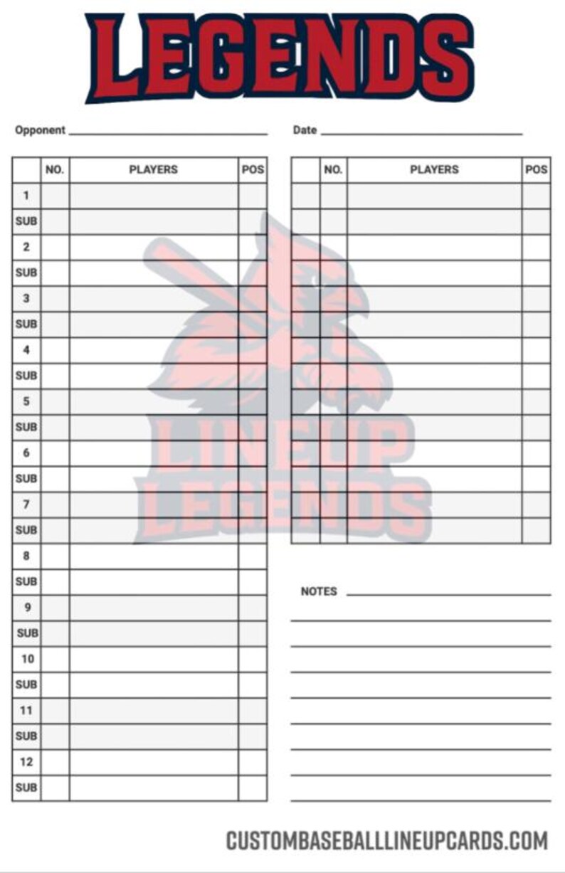 Custom Template Baseball Lineup – Legends Style – Personalized ...