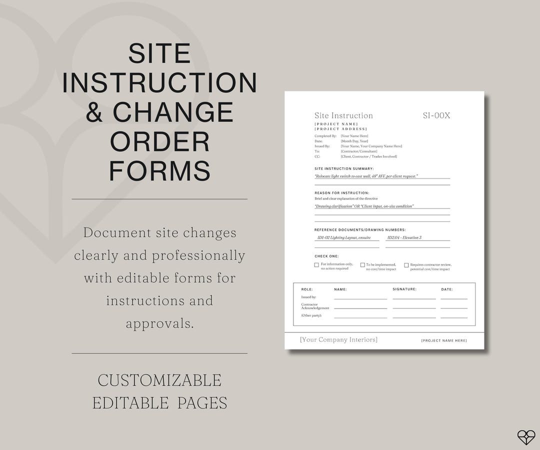 Site Instruction and Change Order Form Templates for Interior Designers ...
