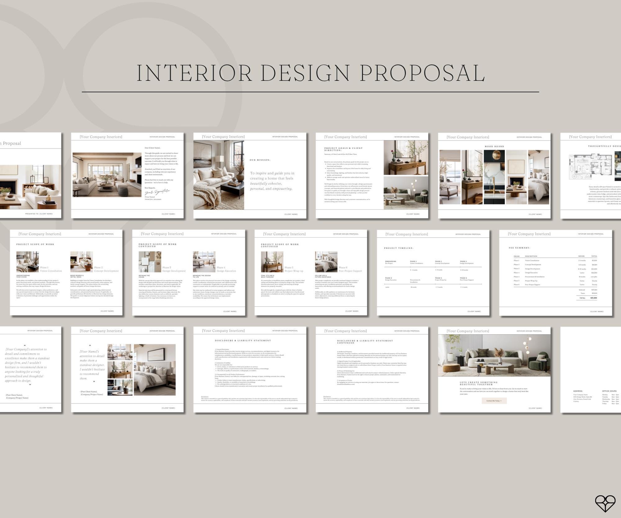 Interior Design Proposal Template for Canva | Editable Client Document ...
