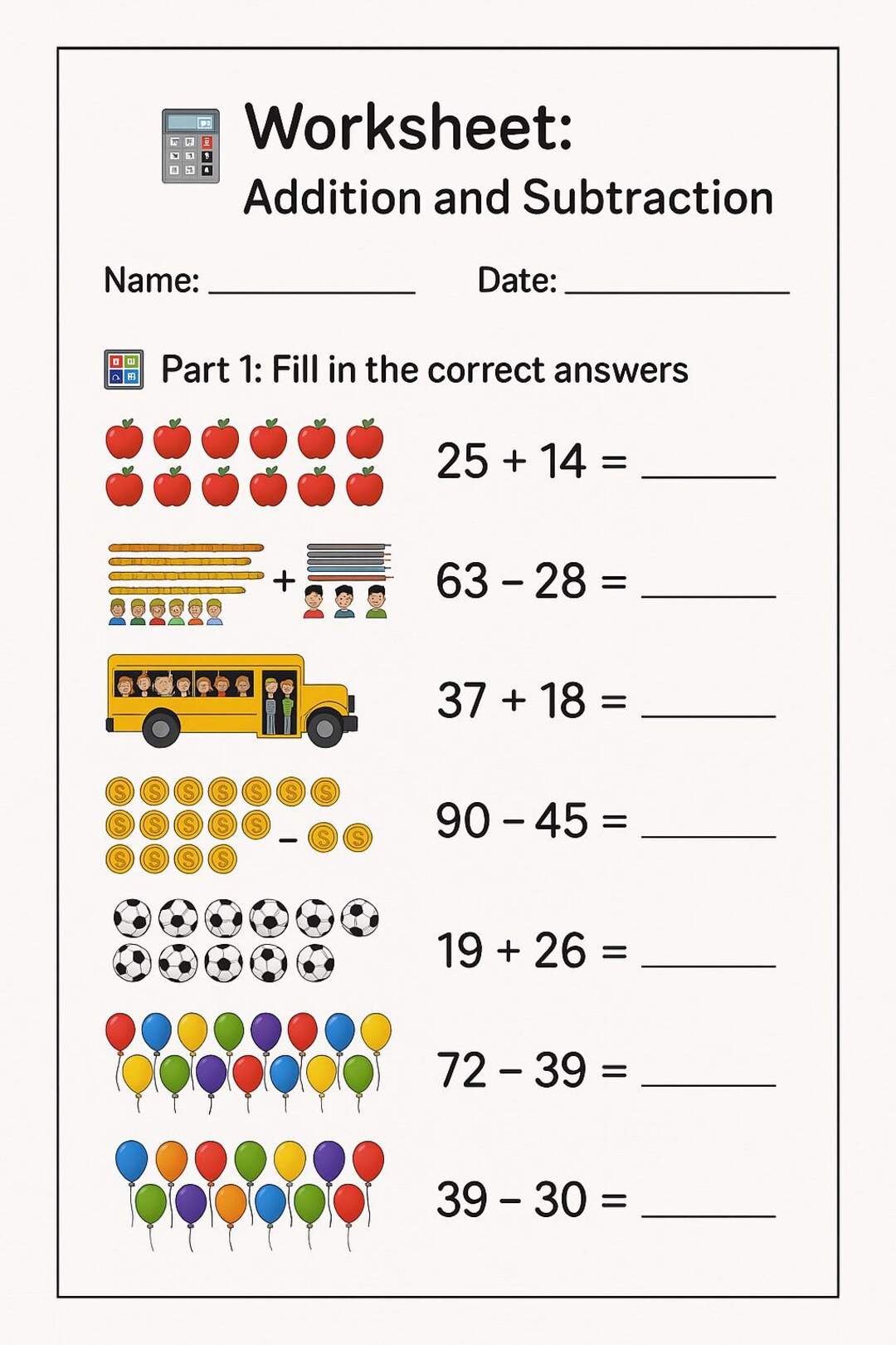 Printable Math Worksheet Bundle | Fun Math Practice for Elementary ...