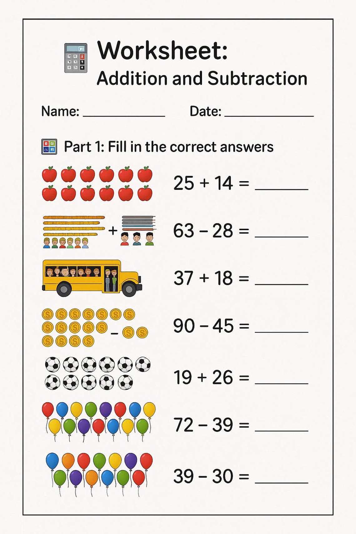 Printable Math Worksheet Bundle | Fun Math Practice for Elementary ...