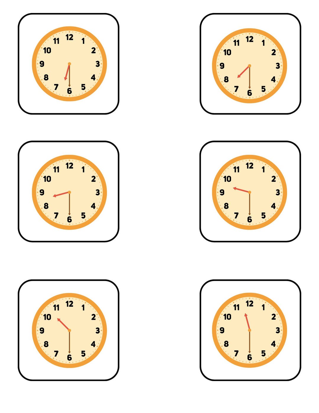 To the Half Hour Analog Clock Cards - Etsy
