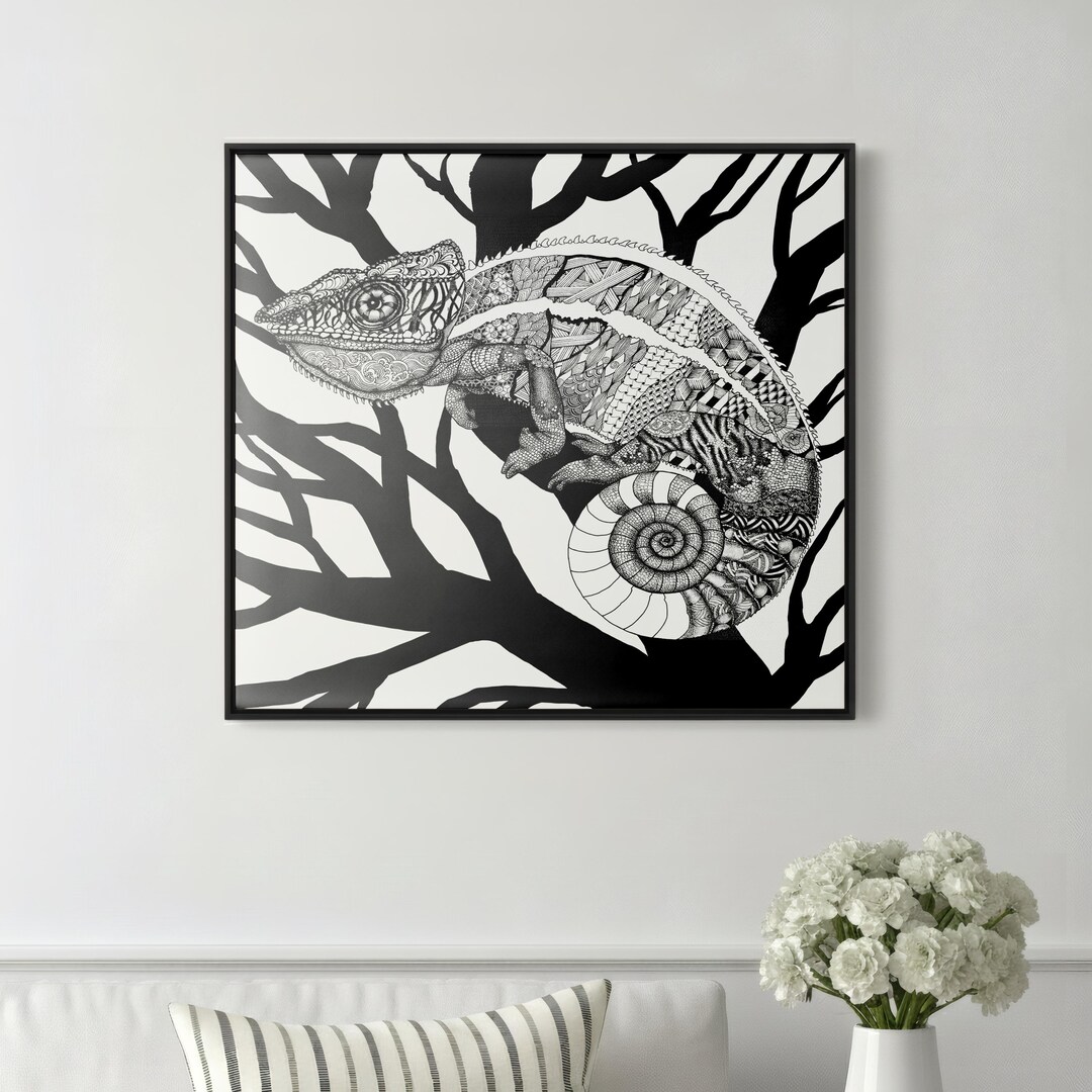 Hand-drawn Chameleon Zentangle Art Print (digital Download) - Etsy