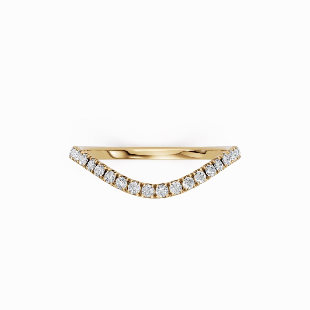 14K Gold Diamond Curved Wedding Band, Solid Gold Contour Ring, Bridal ...