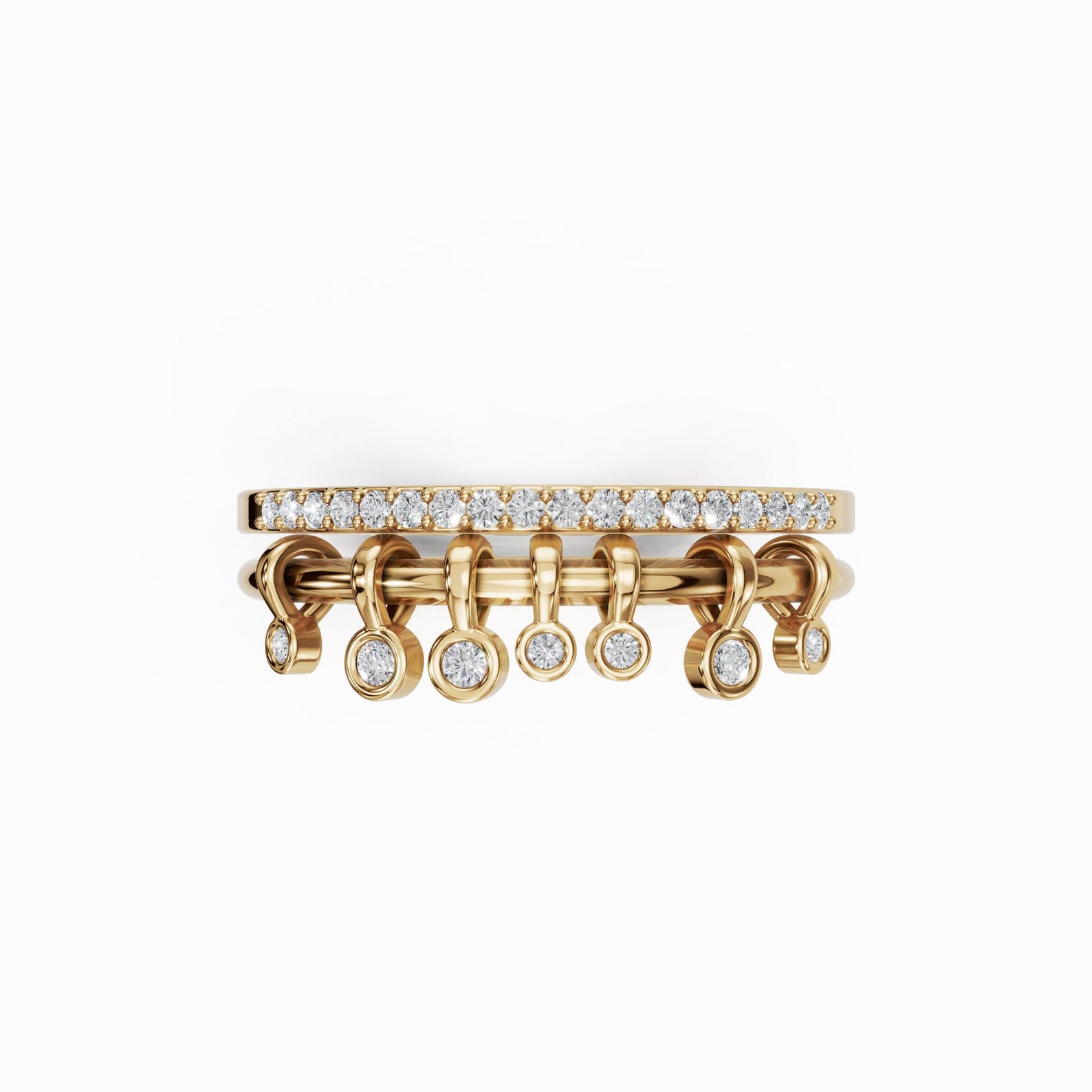 14k Gold Diamond Dangle Ring, Bezel Set Diamond Ring, Stacking Ring ...