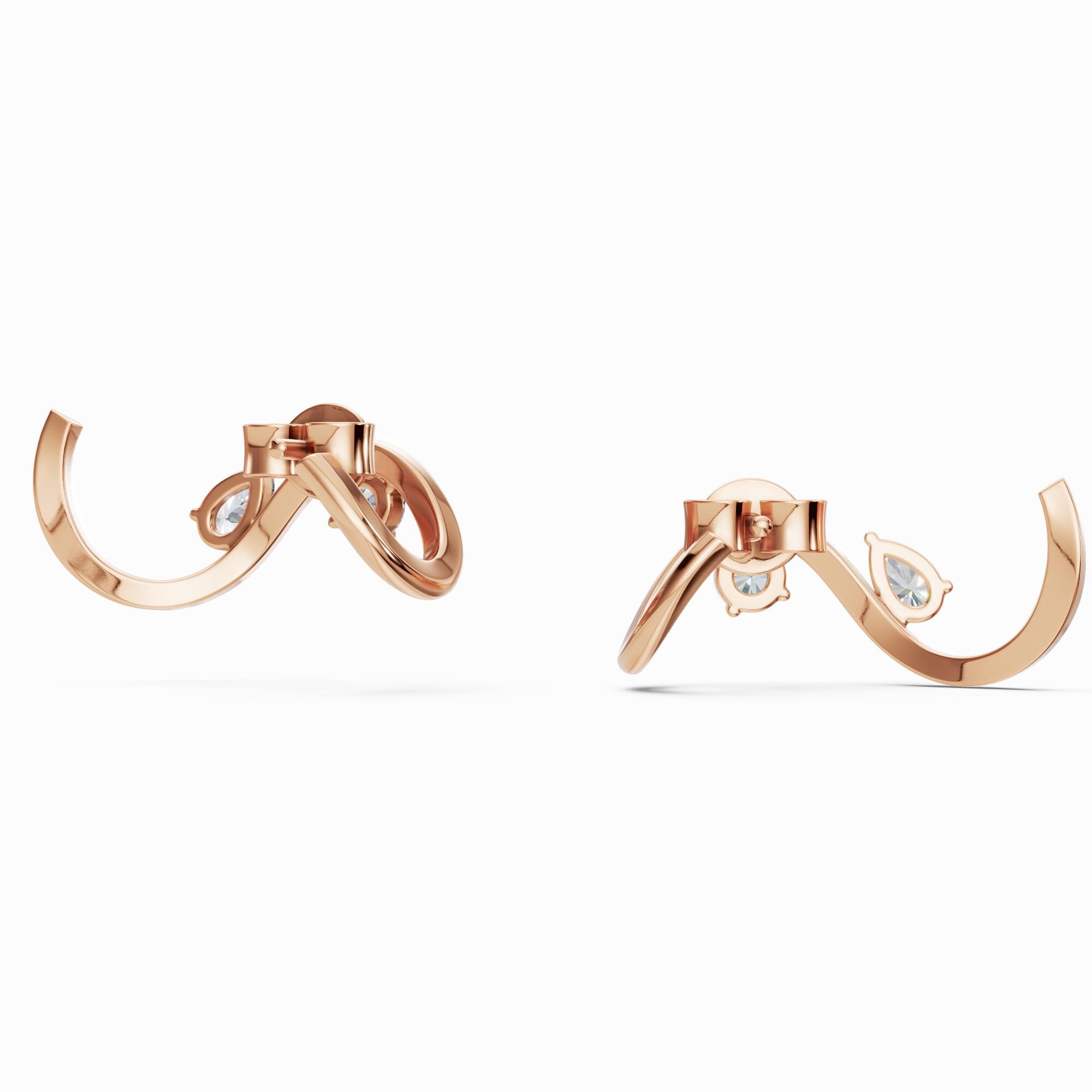 Wave Diamond Stud Earrings, 14k Gold Diamond Swirl Earrings, Curved ...