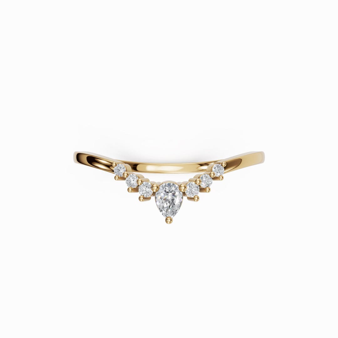 Pear Shaped Diamond Chevron Ring, Tiara Curved Wedding Band, Stacking ...