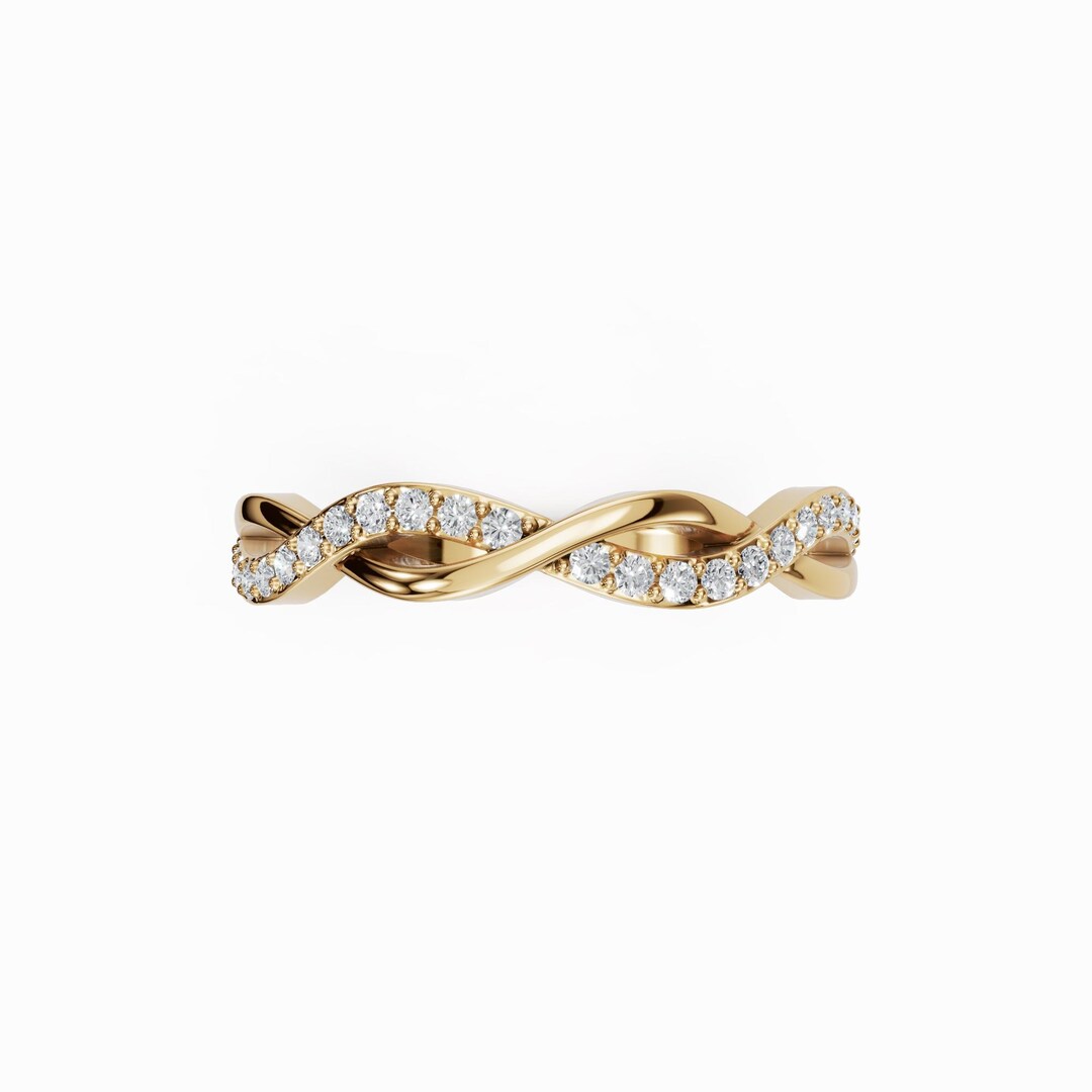 14K Gold Infinity Twist Diamond Ring, Natural Diamond Band, Stacking ...