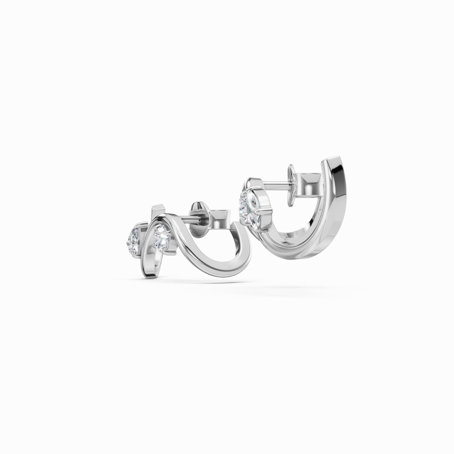 Wave Diamond Stud Earrings, 14k Gold Diamond Swirl Earrings, Curved ...