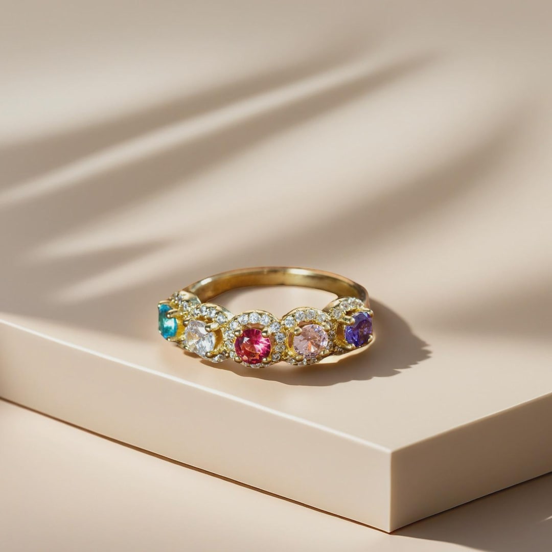 Custom Multi Birthstone Gold Ring, Personalized 3-6 Family Birthstone ...
