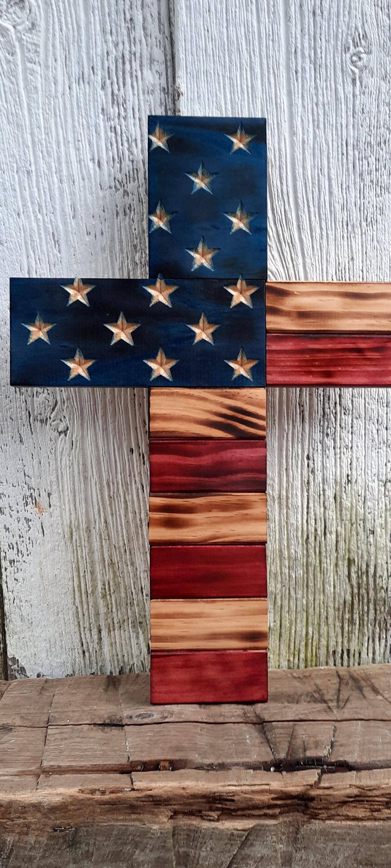 Rustic Burnt Wood American Flag Cross: Patriotic Wall Decor - Etsy