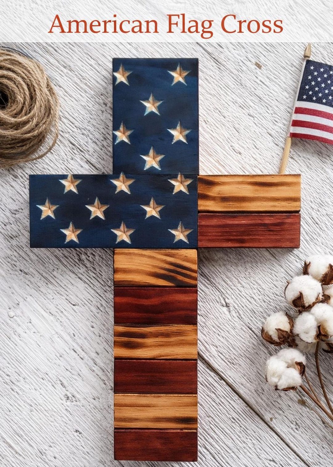Rustic Burnt Wood American Flag Cross: Patriotic Wall Decor - Etsy