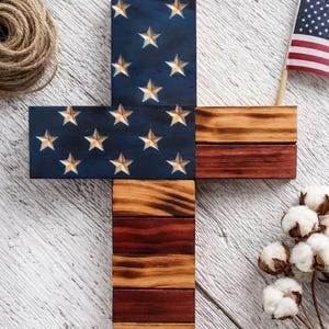 Rustic Burnt Wood American Flag Cross: Patriotic Wall Decor - Etsy