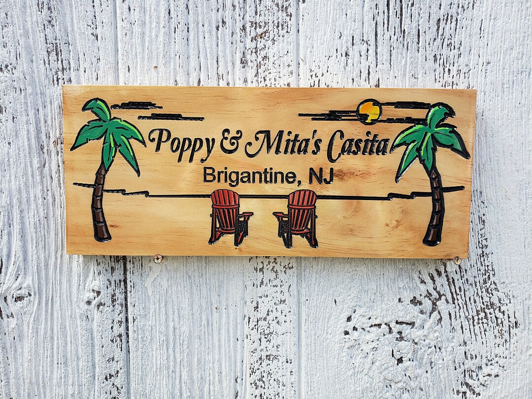 Personalized Beach Sign With Chairs & Palm Trees - Custom Cabin Decor ...