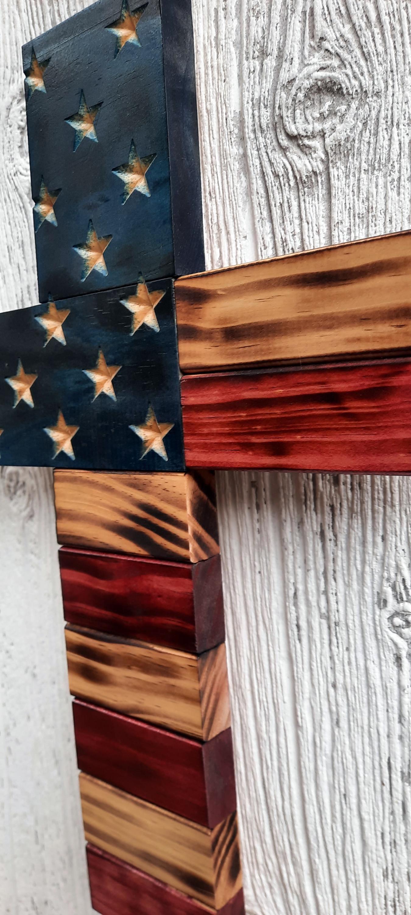 Rustic Burnt Wood American Flag Cross: Patriotic Wall Decor - Etsy