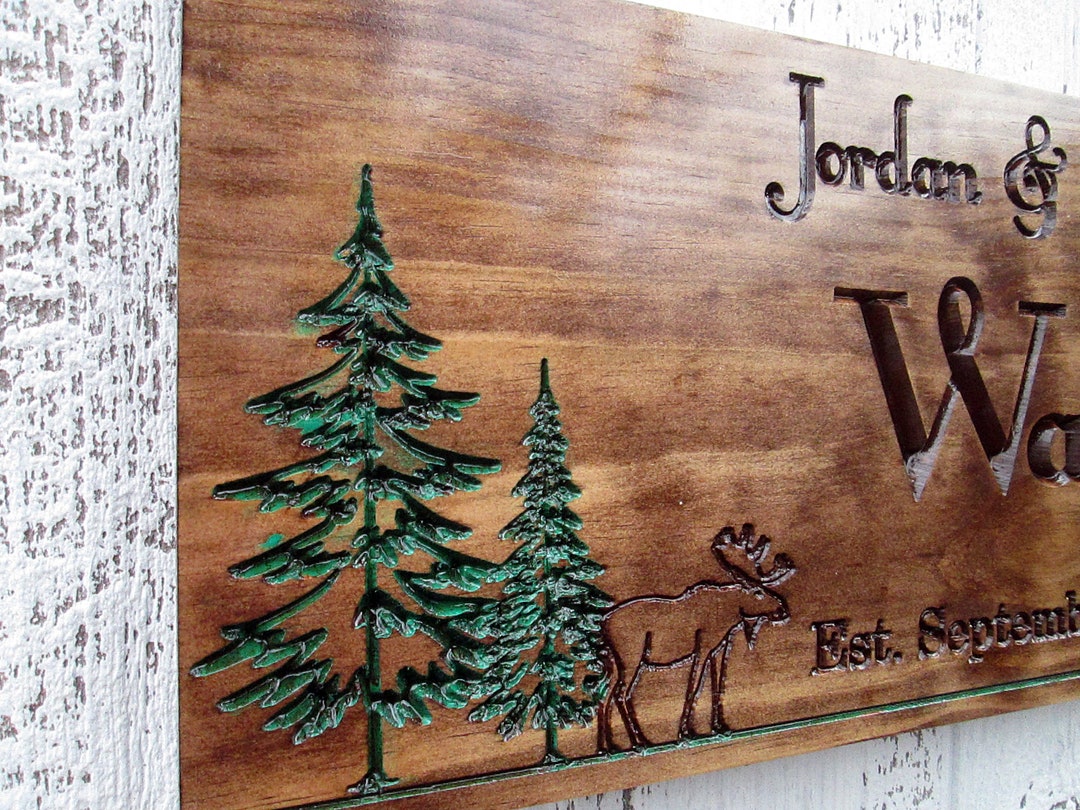 Outdoor Signs, Wooden Carved Cabin Sign, Pine Trees, Custom Wood Sign ...