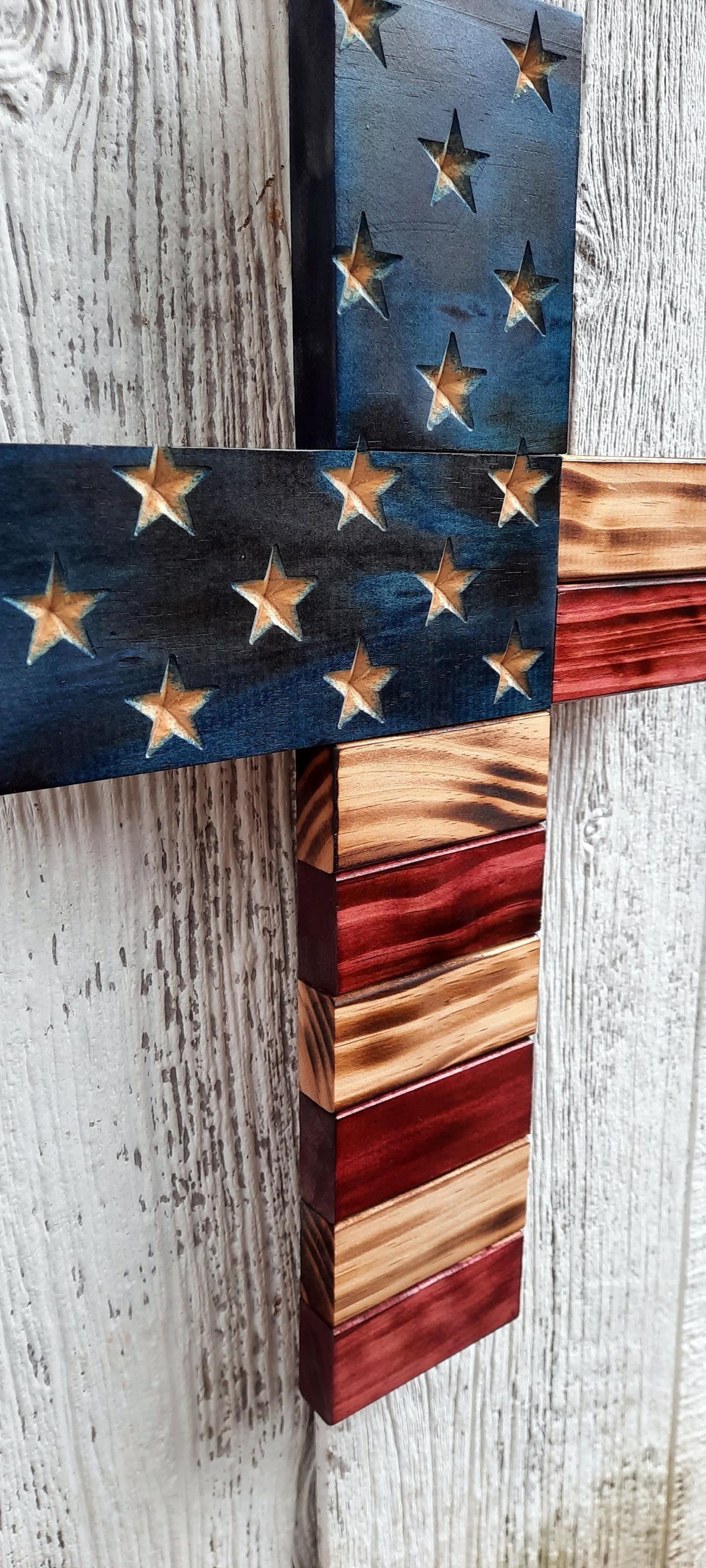 Rustic Burnt Wood American Flag Cross: Patriotic Wall Decor - Etsy