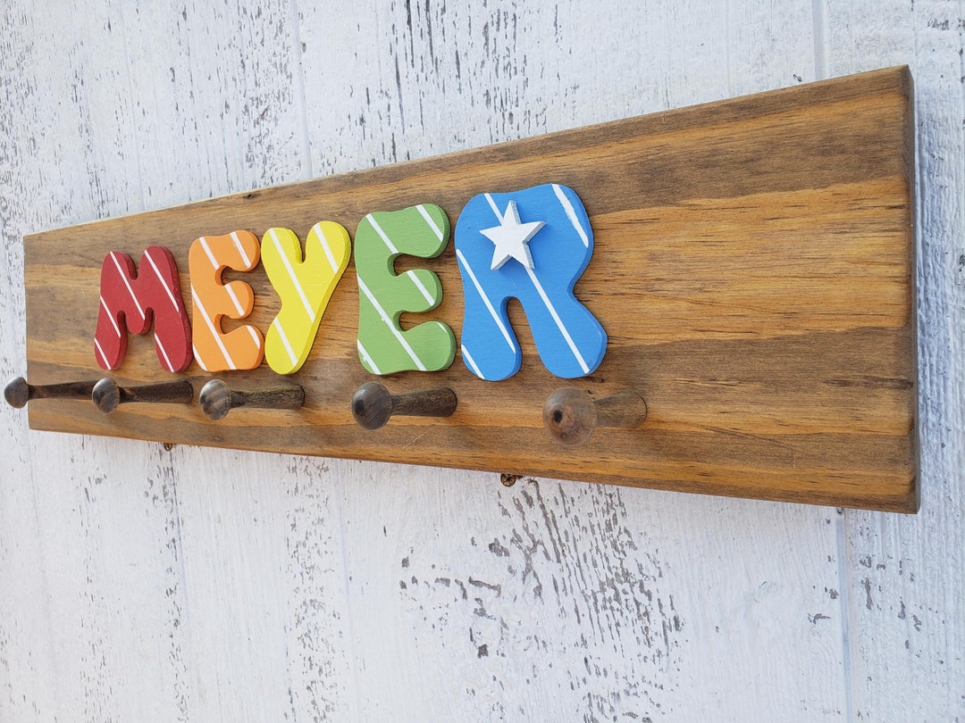 Personalized Rainbow Name Rack: Wooden Peg Coat Rack, Nursery Decor - Etsy