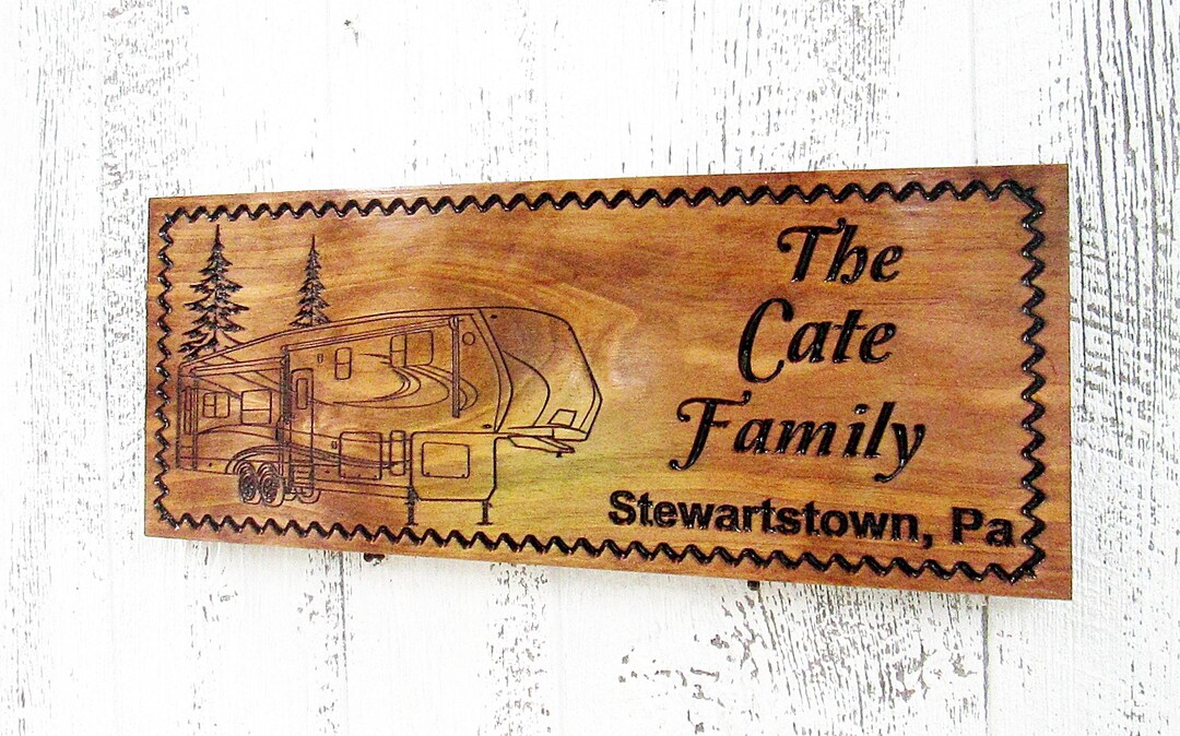 Personalized 5th Wheel Camping Sign: Custom Carved Wood, Last Name - Etsy