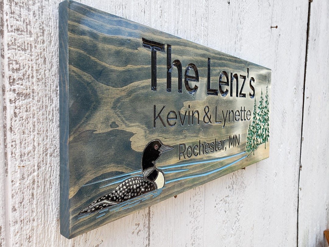Custom Wood Loon Sign: Personalized Address Plaque, Lake House Decor - Etsy