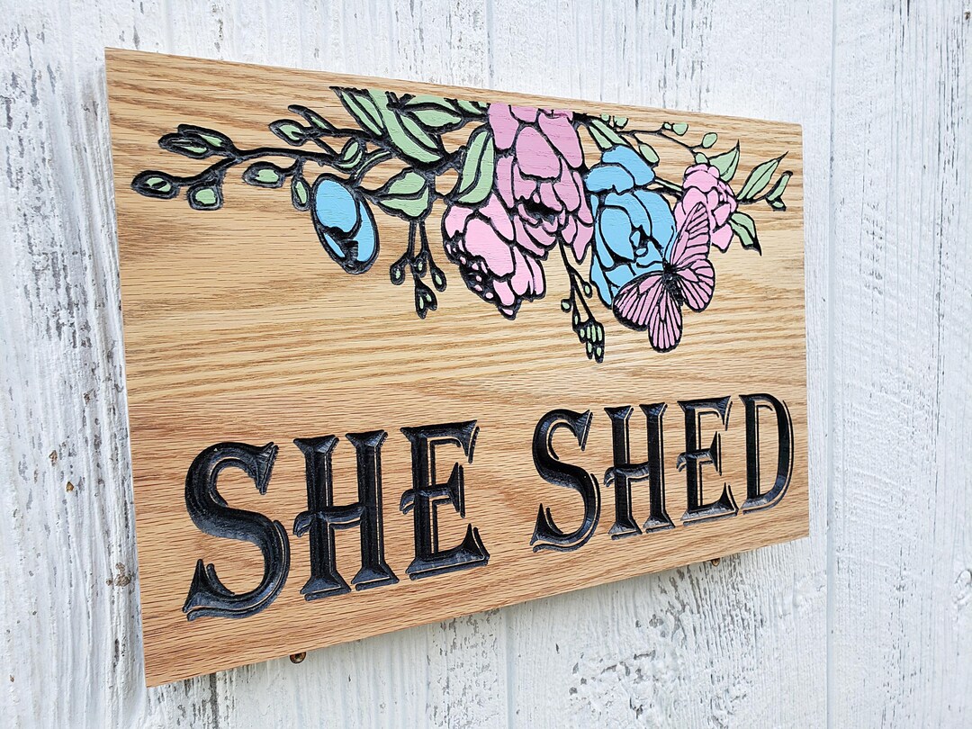 Personalized She Shed Sign With Flowers - Hand-painted Pine or Oak - Etsy