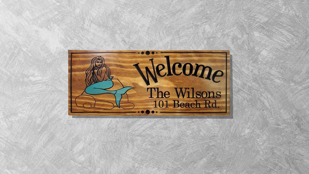Personalized Mermaid Beach House Sign: Carved Wood Address Plaque - Etsy