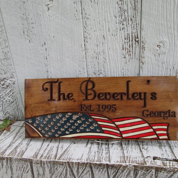 Personalized Wooden Sign American Flag - Etsy