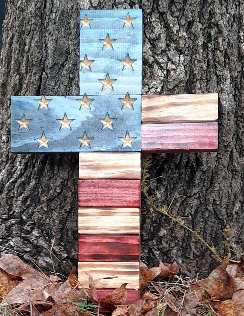 Rustic Burnt Wood American Flag Cross: Patriotic Wall Decor - Etsy