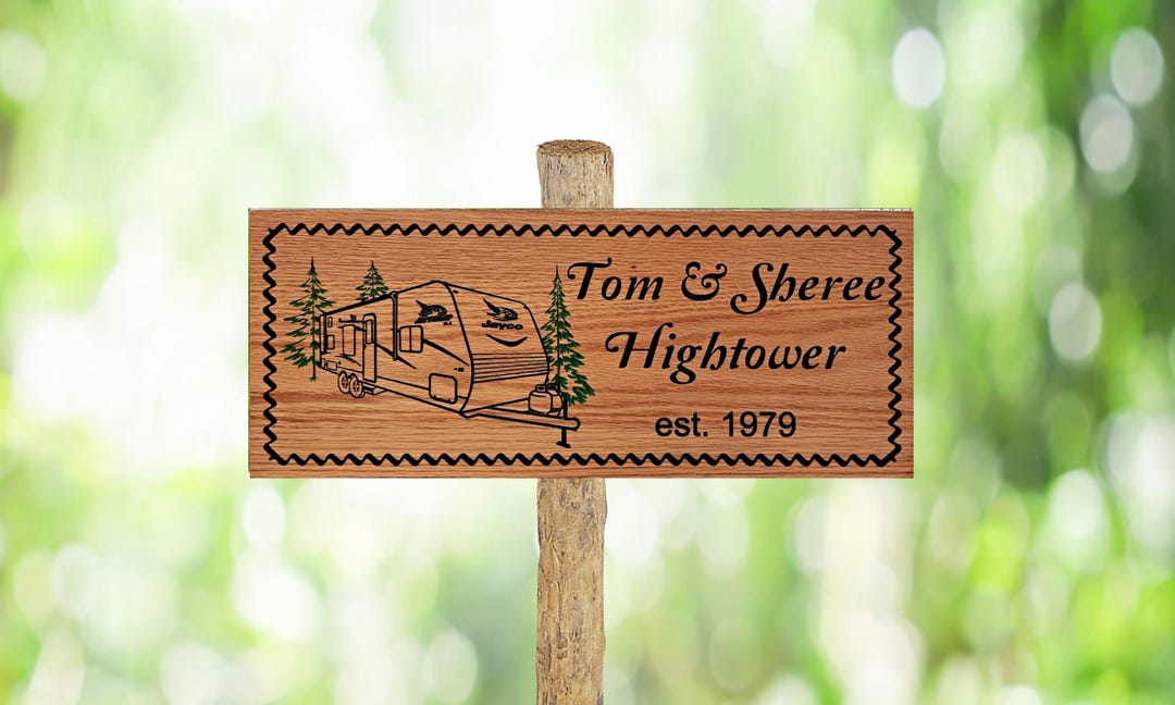 Custom Carved Camping Sign: RV & Trees, Personalized Family Name, Your ...