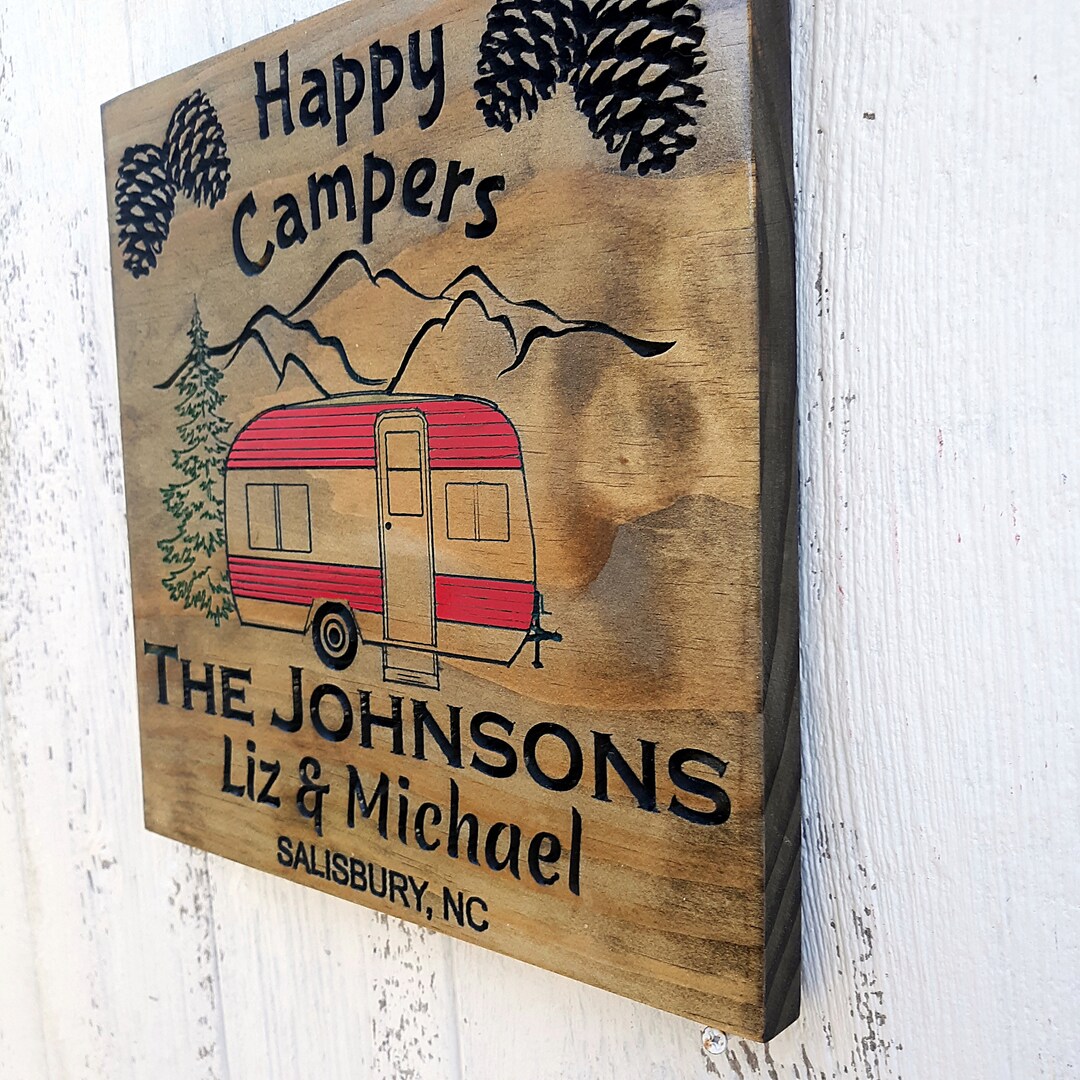 Custom Engraved Wood Camping Sign: Happy Campers Cabin Decor - Etsy