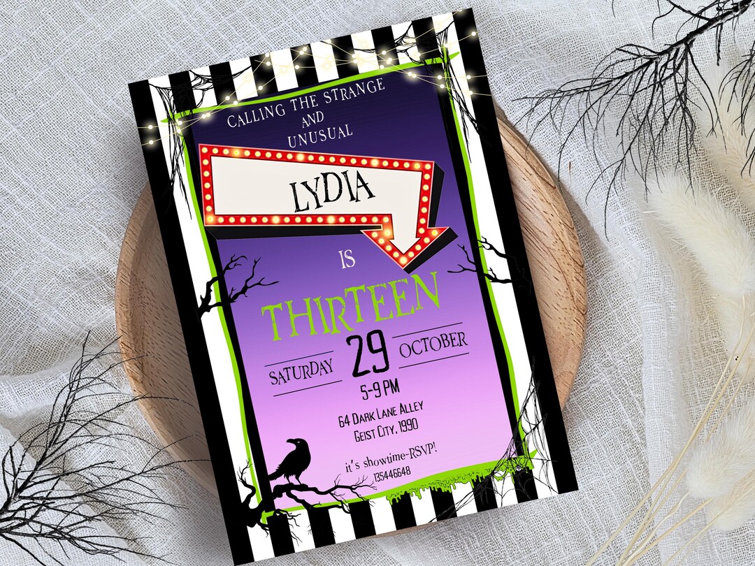 Beetlejuice Party Invite Editable Template | Spooky Gothic Movie ...