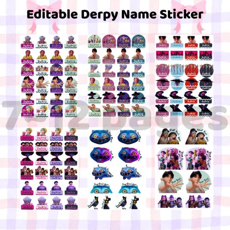 K-pop Demon Hunters Digital Name Sticker | KDH Editable School Name ...
