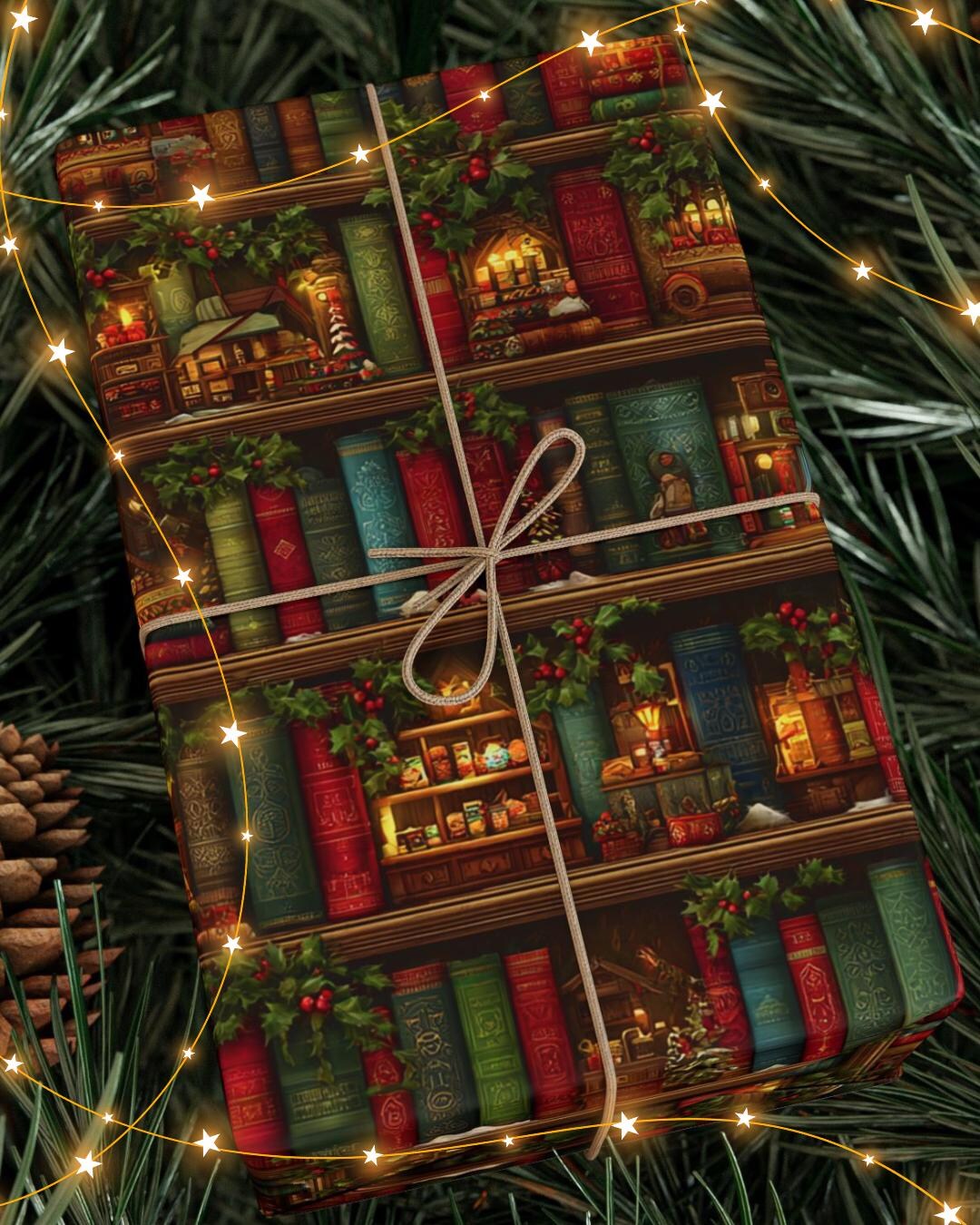 Santa's Workshop Book Nook Bookshelf Christmas Wrapping Papers, Xmas ...