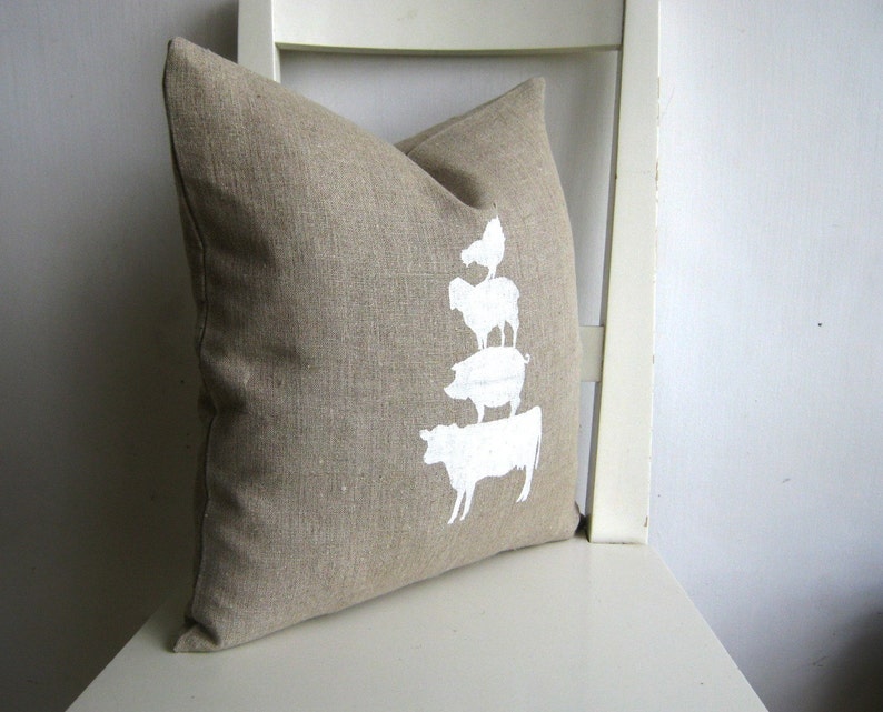 Farm Animals Stack Pure Linen 16 X 16 Cushion Cover - Etsy