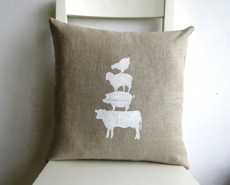 Farm Animals Stack Pure Linen 16 X 16 Cushion Cover - Etsy
