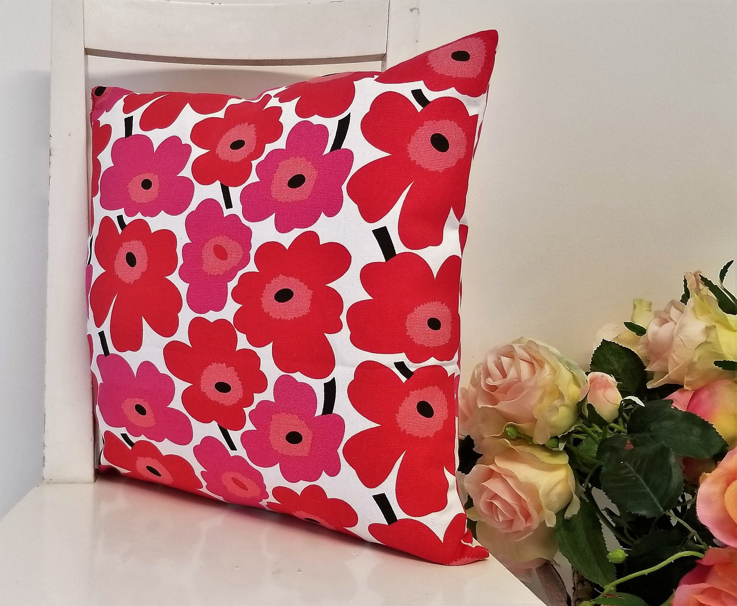 Marimekko 18 X 18 Pieni Unikko Cotton Canvas - Red Poppies Pillow Cover ...