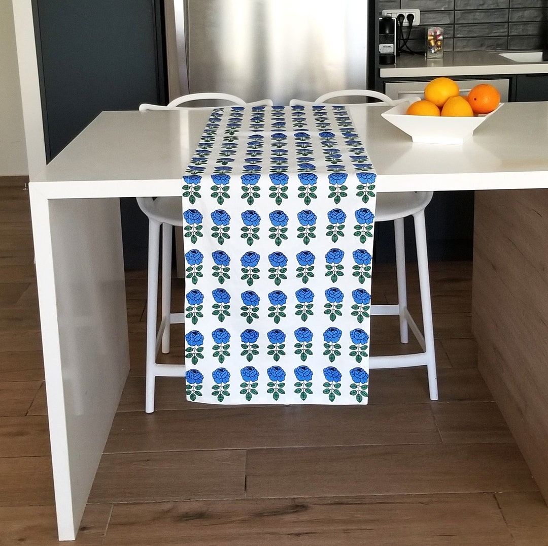 Marimekko Table Runner - Maalaisruusu Cotton Canvas. Blue Flowers. - Etsy